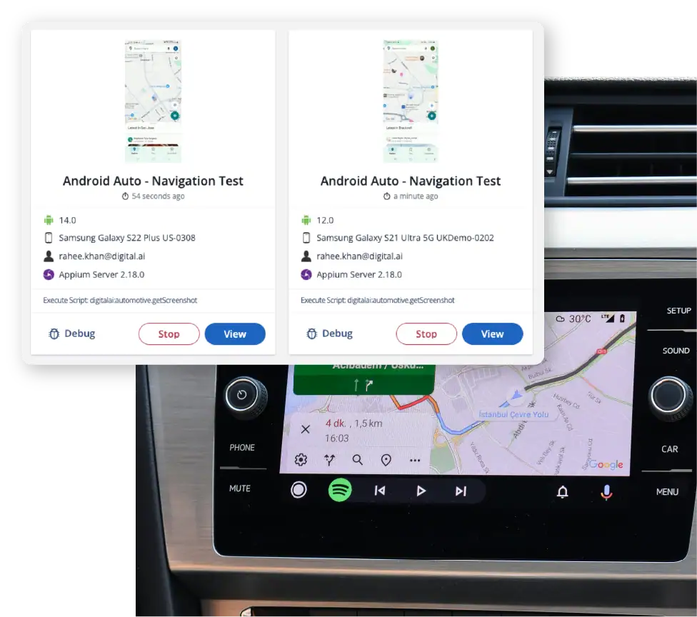 Digital.ai Tests d'applications d'infodivertissement embarquées